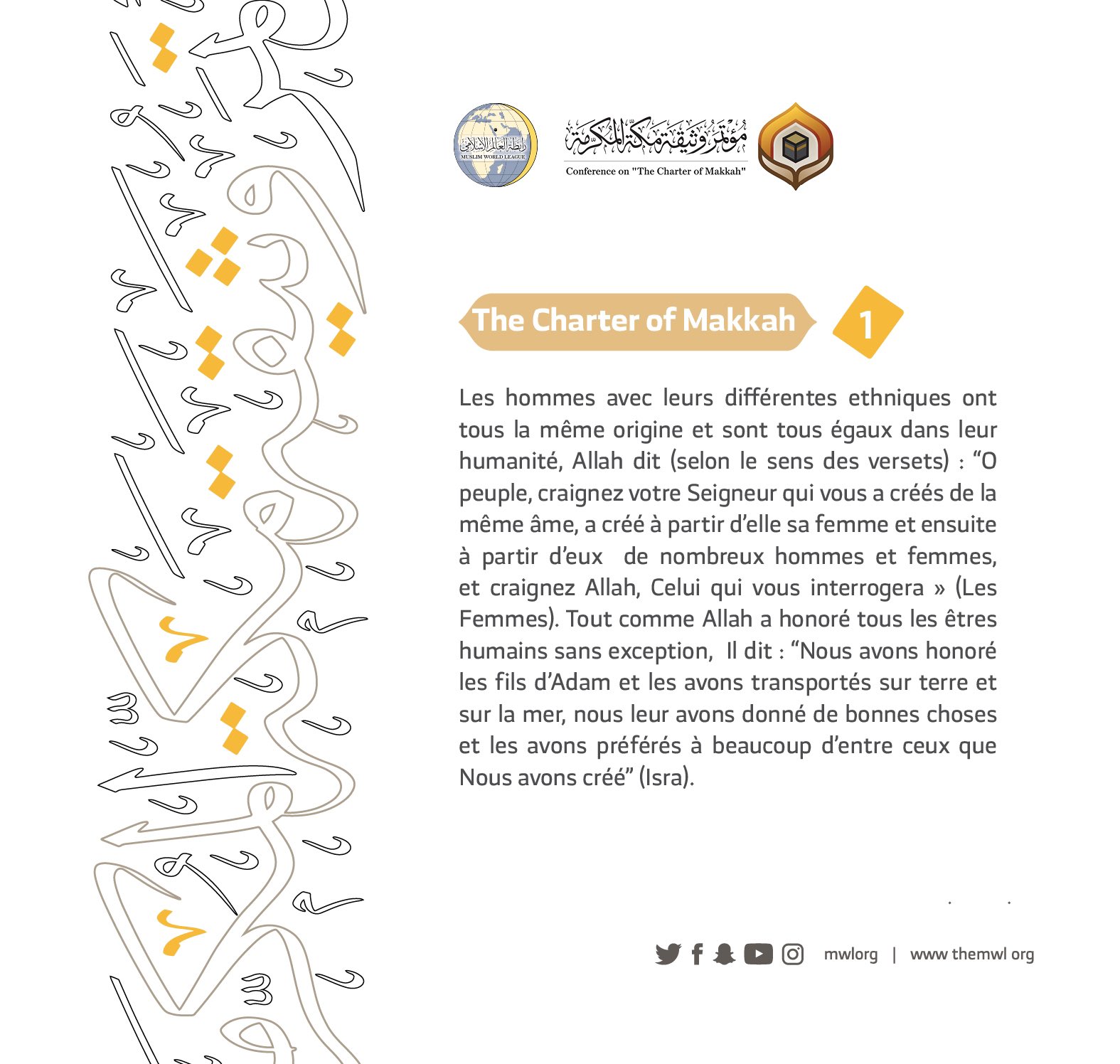 La charte de la Mecque - Service national pour les relations avec les ...